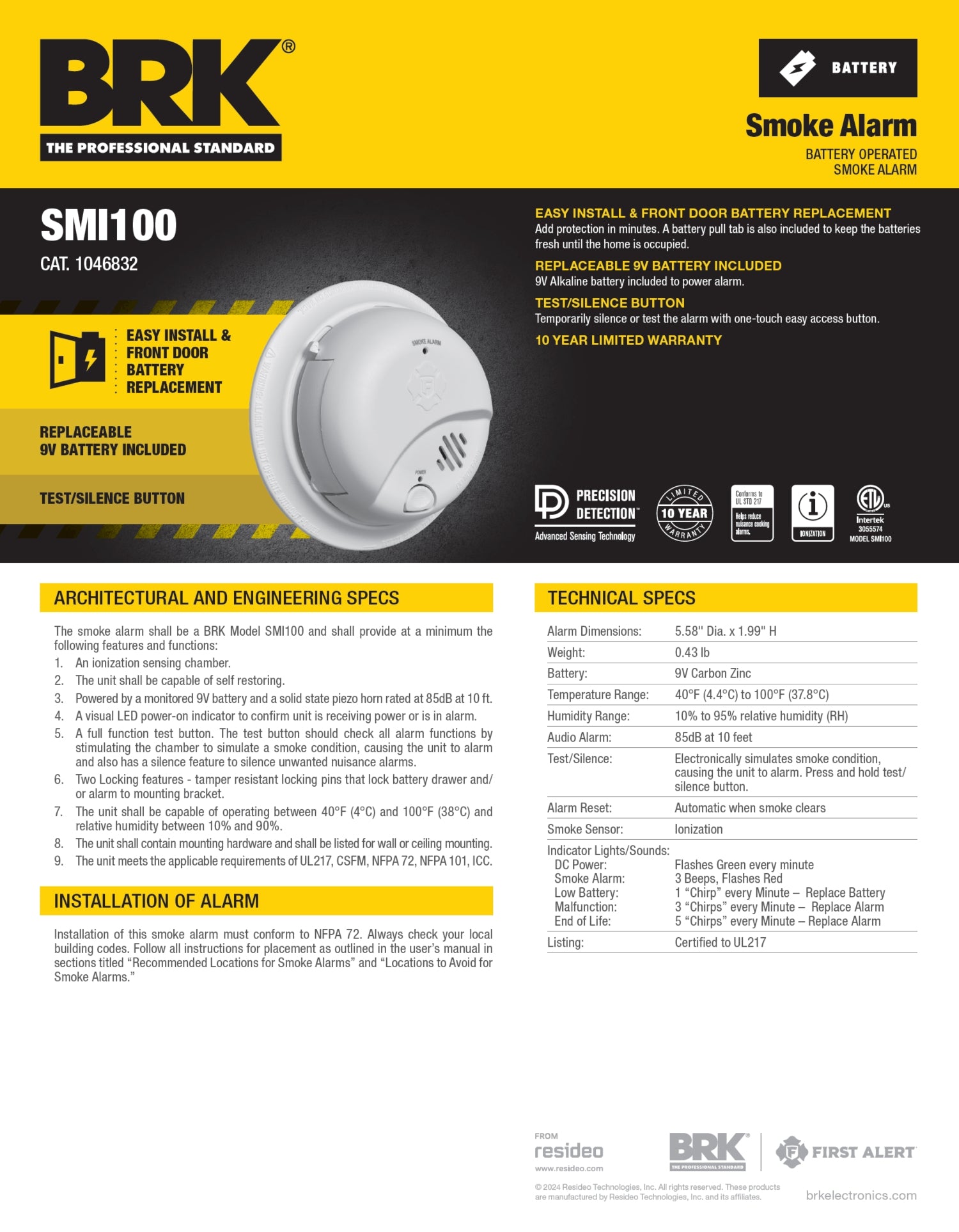Detector De Humo First Alert Con Batería BRK SMI100 – ProSafety Mx